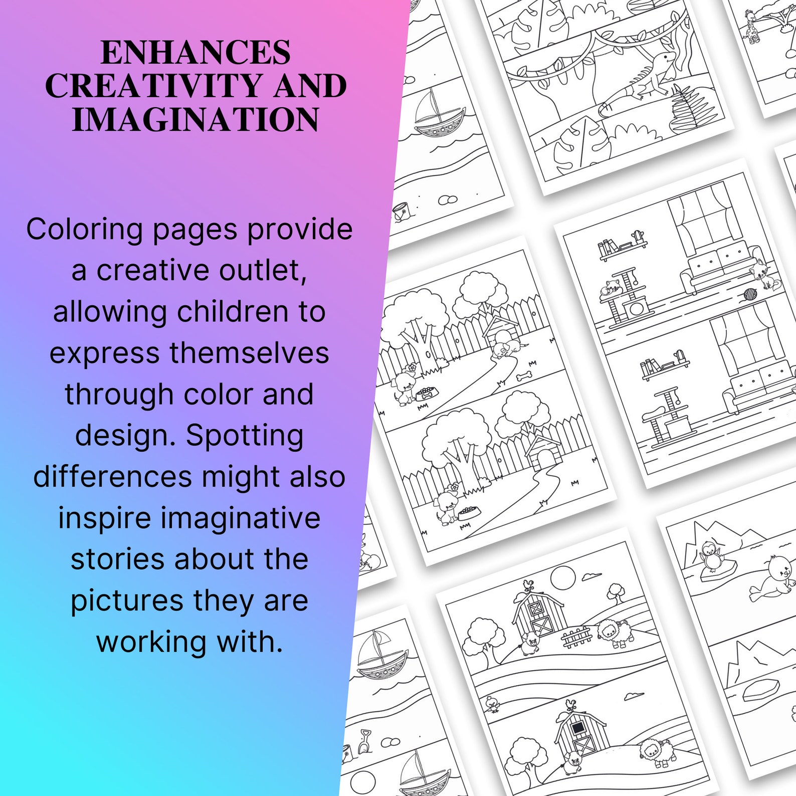 Spot the Difference Coloring Printable Pages for Children - Etsy