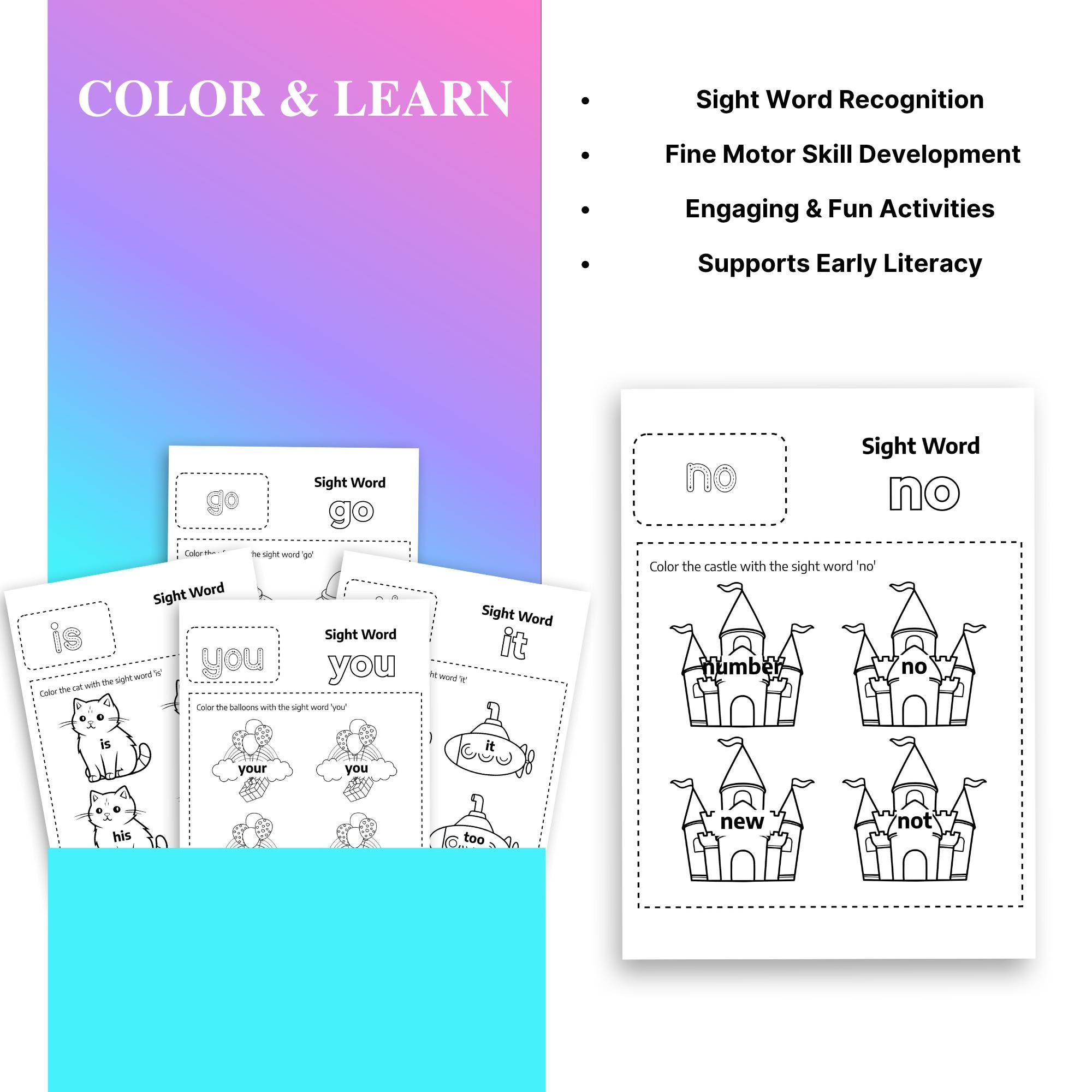 100 Fry Sight Word Coloring Pages | Preschool Kindergarten Printable ...