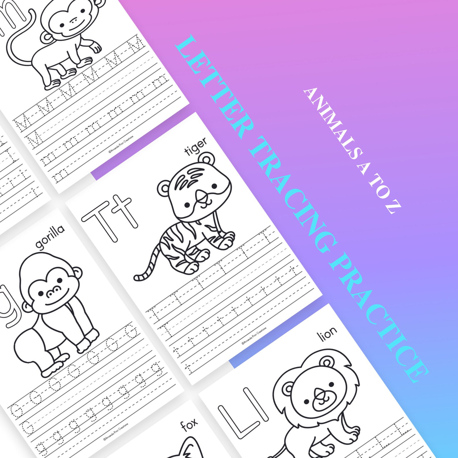 A to Z Letter Tracing Animal Coloring Pages /preschool Handwriting ...