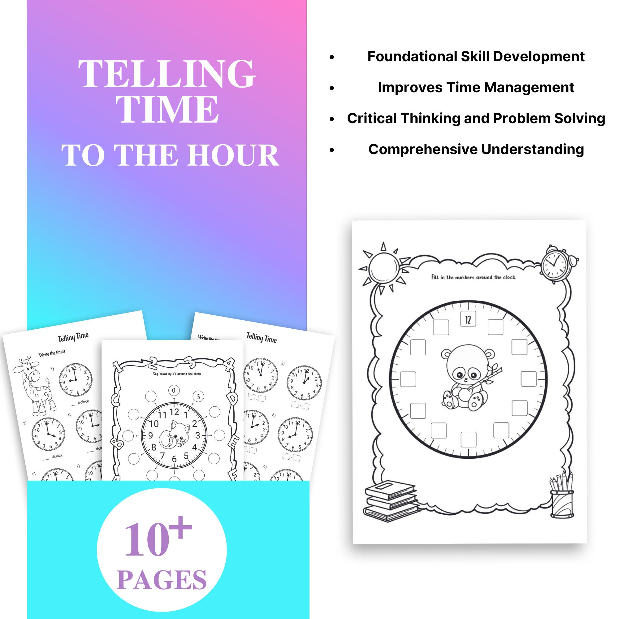 Telling Time to the Hour Worksheets / Clock Practice for Kids /analog ...