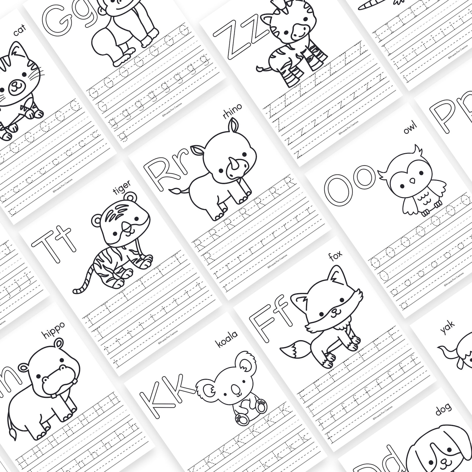 A to Z Letter Tracing Animal Coloring Pages /preschool Handwriting ...