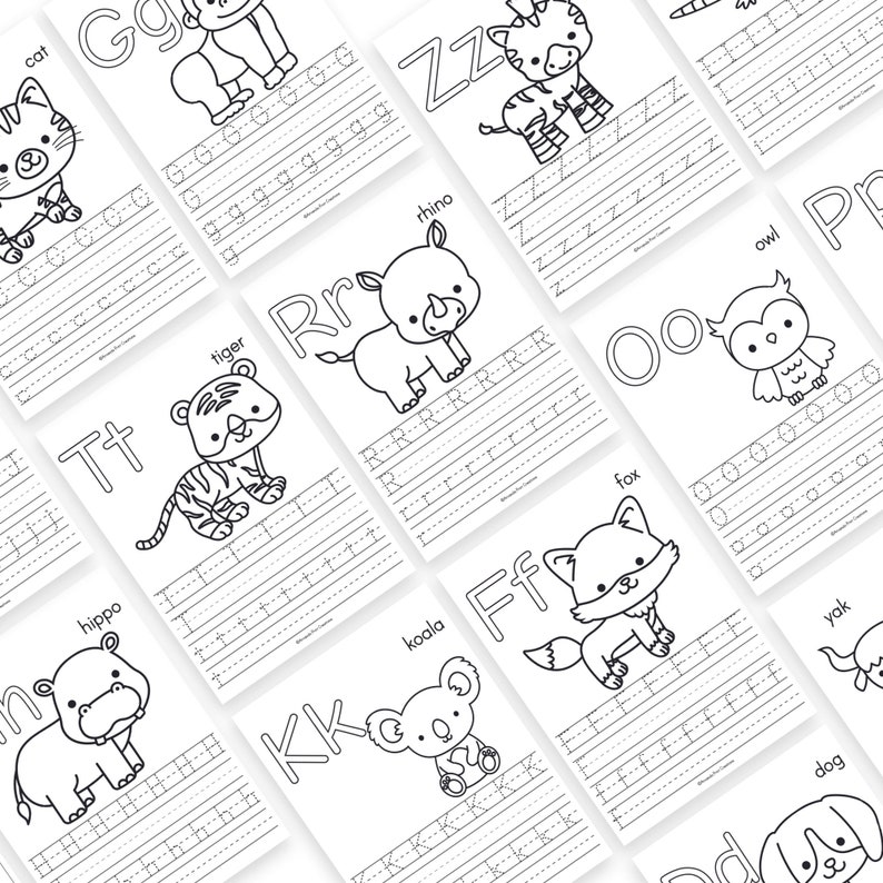 A to Z Letter Tracing Animal Coloring Pages /preschool Handwriting ...