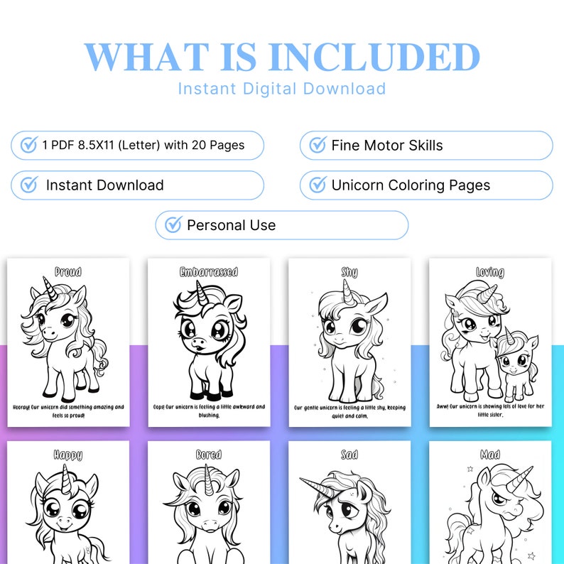 Magical Unicorns Rainbow of Emotions; Fun Coloring Pages for Little ...