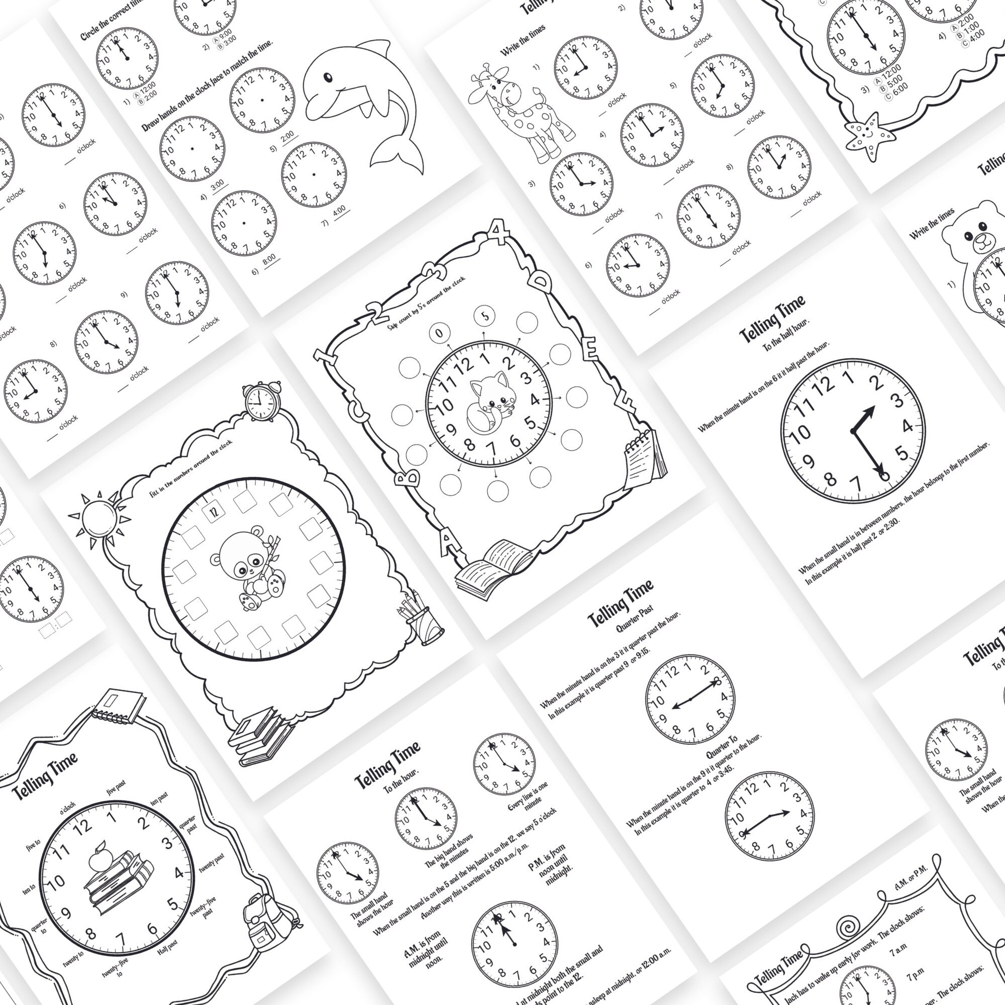 Telling Time to the Hour Worksheets / Clock Practice for Kids /analog ...