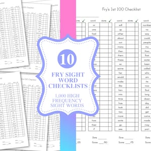 10 Fry Sight Word Checklists / 1,000 High Frequency Sight Words ...