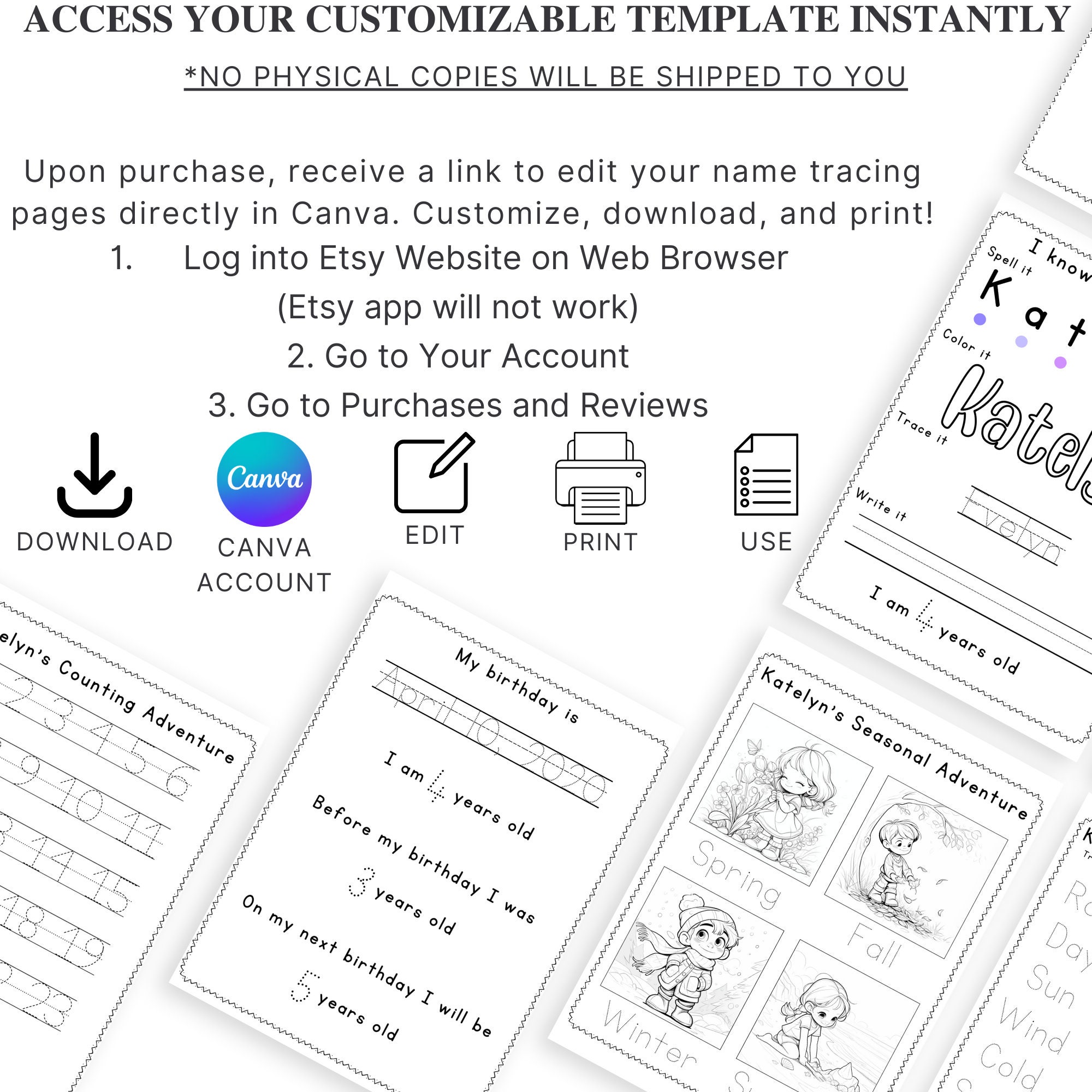 Editable Canva Name Tracing Printable Personalized Worksheets for Kids ...