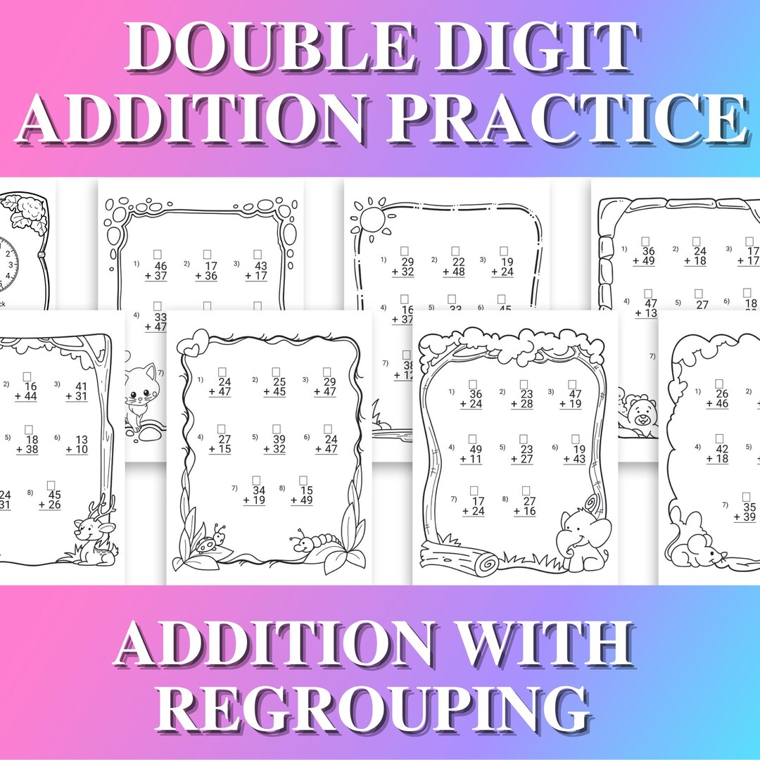 Math Practice Workbook | Double Digit Addition Practice With Regrouping ...