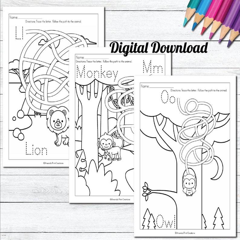 Alphabet Animal Mazes Activity Pages for Kids Kids Maze - Etsy