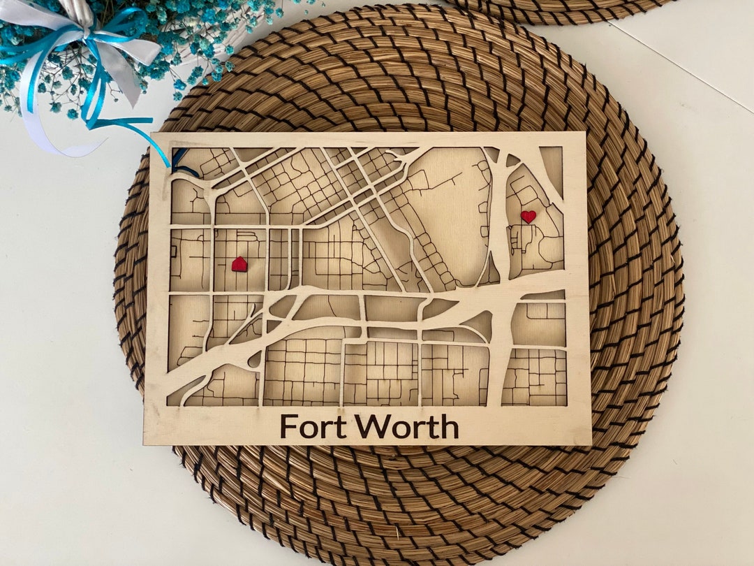 Forth Worth City Map, Custom Made Map, Personalised Laser-cut Map ...