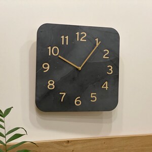 Rounded Square Black Wall Clock, NO SECONDS HAND, Round Square Stone ...