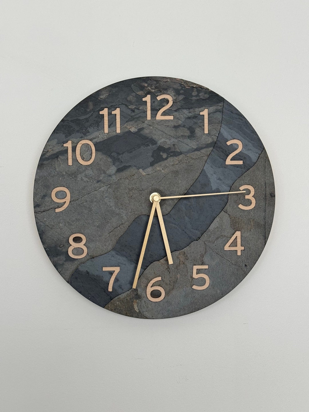 Grey and Black Stone Veneer Clock, Modern Style Wall Clock , Slate ...