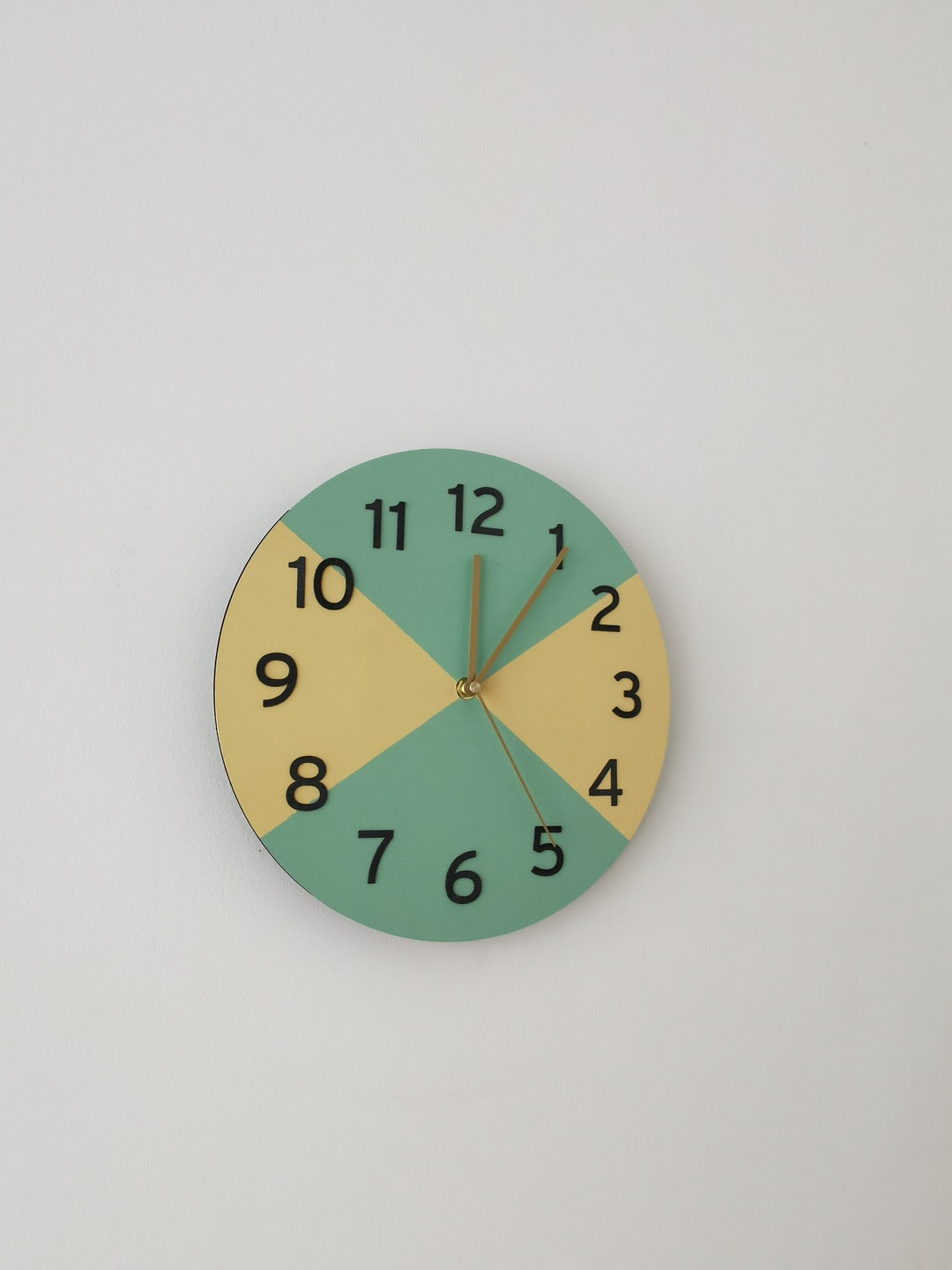Colourful Wall Clock With Numbers and Golden Clock Hands , Unique Wall ...