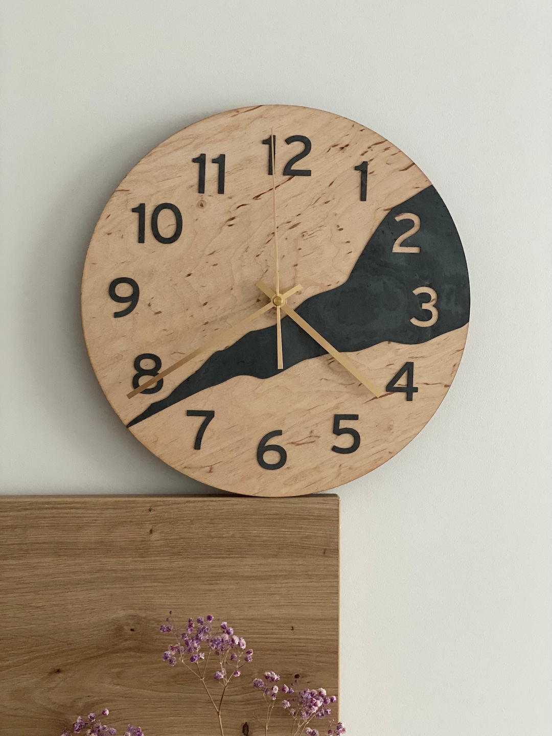 Unique Stone Wall Clock, Black Stone and Wood Wall Clock, 2022 Design ...