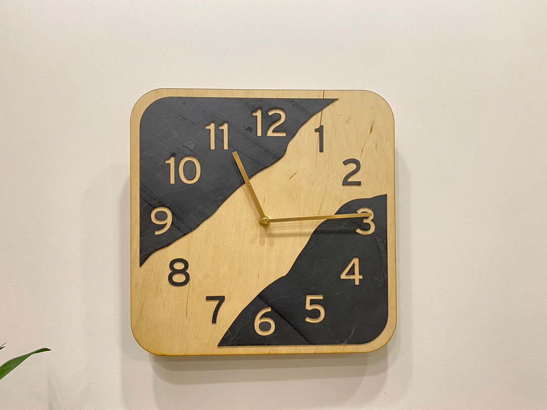 Unique Style Stone Wall Clock, Black Wall Clock,square 12 Inch Clock ...