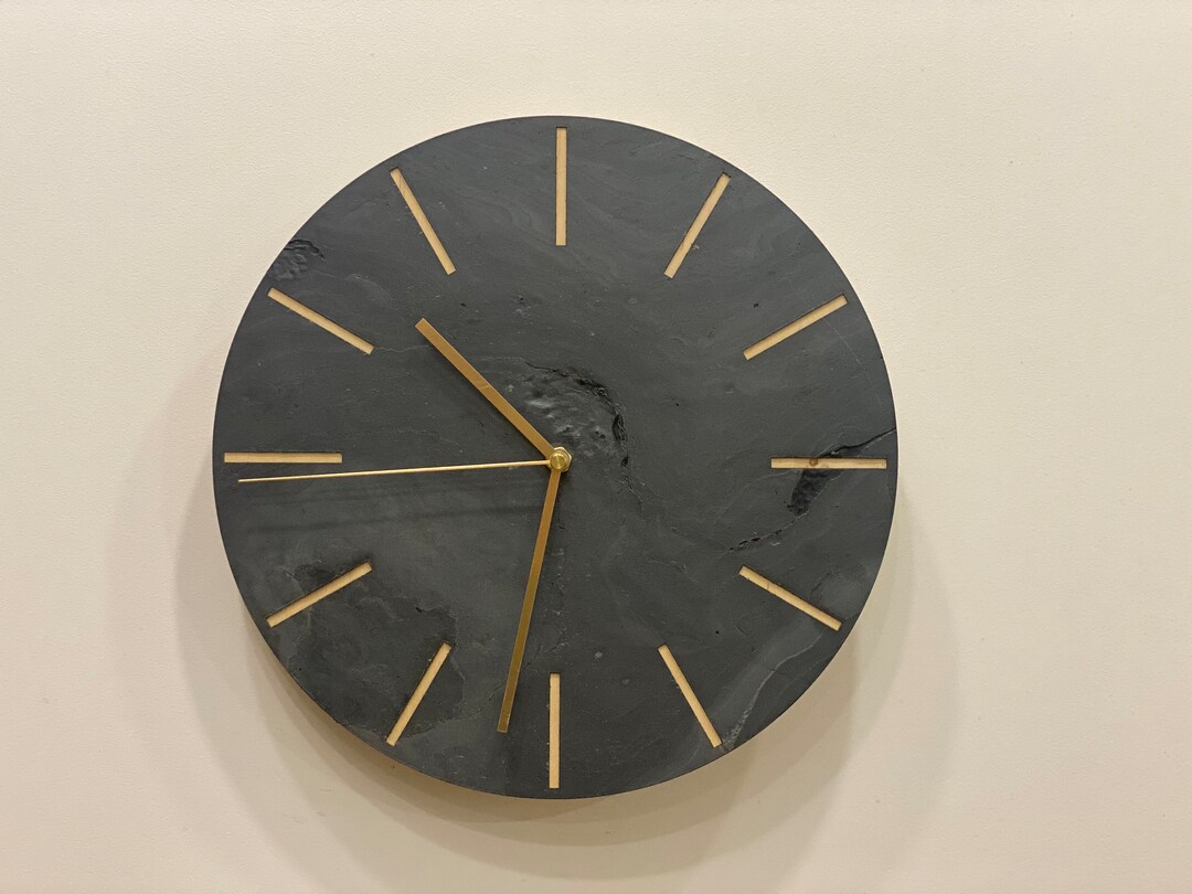 Golden Slate Circle Clock Wood - Wall Clock - Modern Wall Clock - Home ...