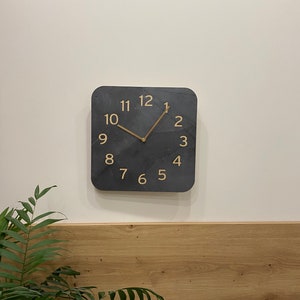 Rounded Square Black Wall Clock, NO SECONDS HAND, Round Square Stone ...