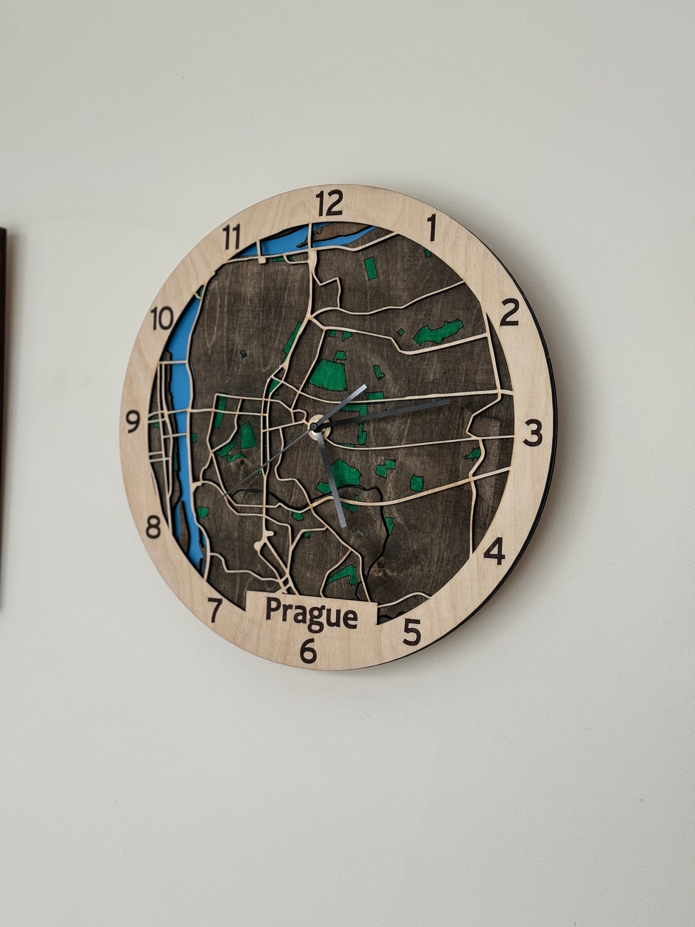 Prague City Map - Clock, Any City Wall Clock, Custom World Clock, Large ...