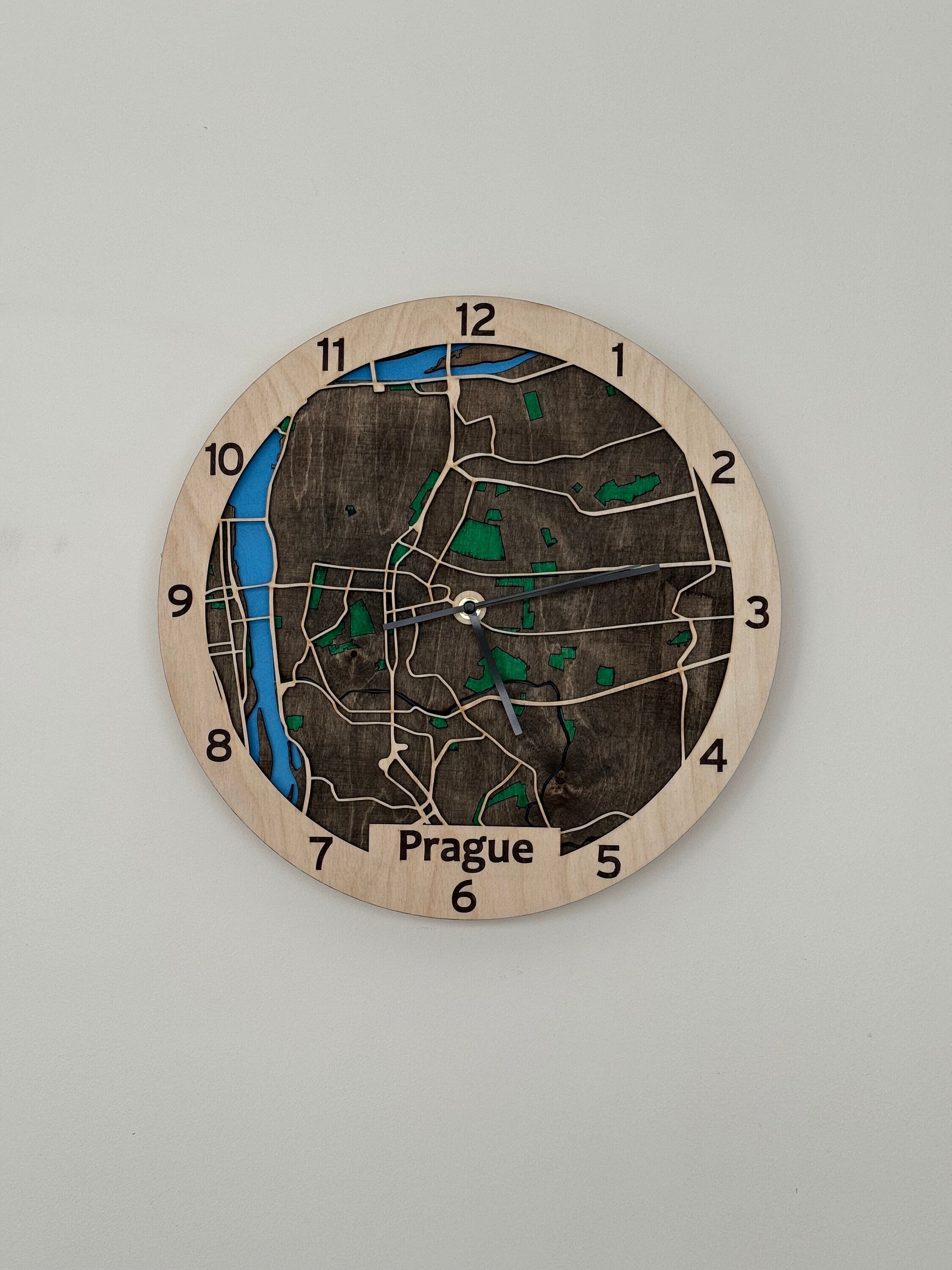 Prague City Map - Clock, Any City Wall Clock, Custom World Clock, Large ...