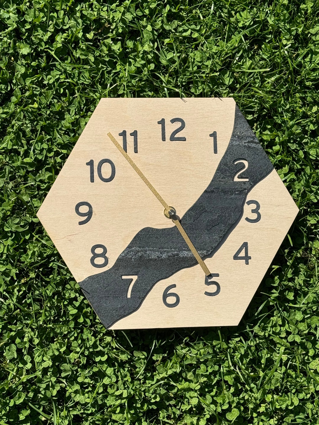 Black Stone Hexagon Shape Clock, Wall Clock, Every Clock is Different ...