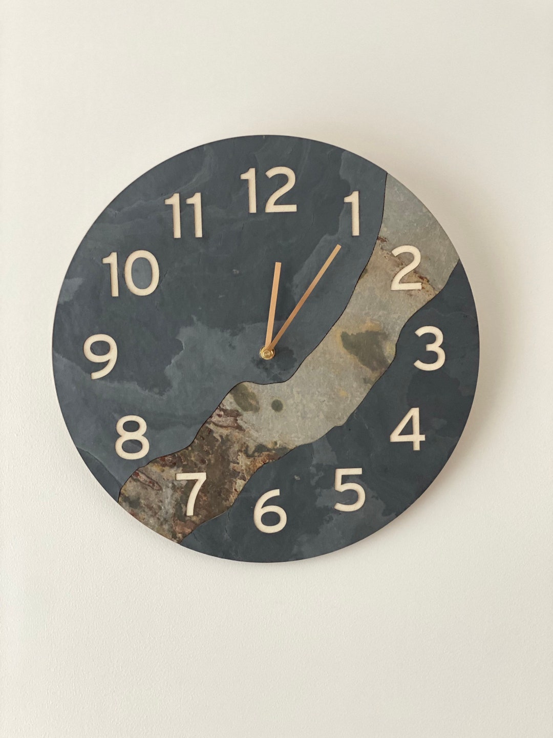 Slate Type Stone Wall Clock Mixed With Rustic, NO Seconds Hand ...