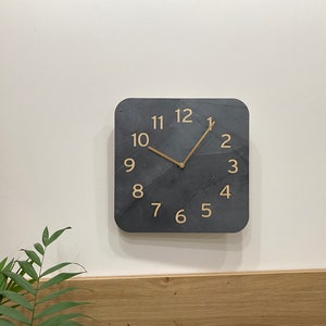 Rounded Square Black Wall Clock, NO SECONDS HAND, Round Square Stone ...