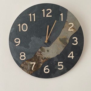 Slate Type Stone Wall Clock Mixed With Rustic, NO Seconds Hand ...