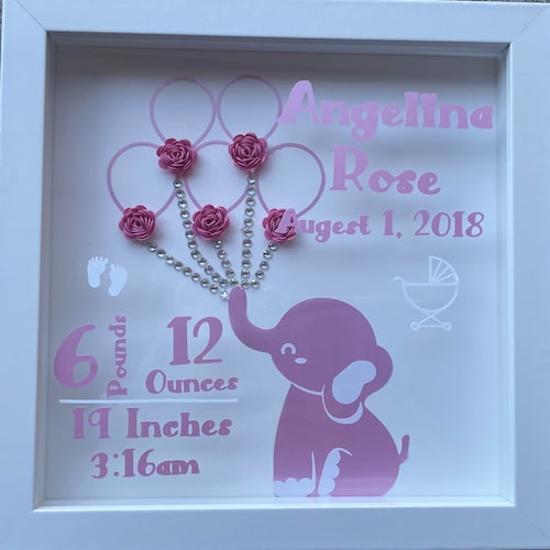 Baby Shadow Box Birth Announcement Baby Stats Flowers - Etsy