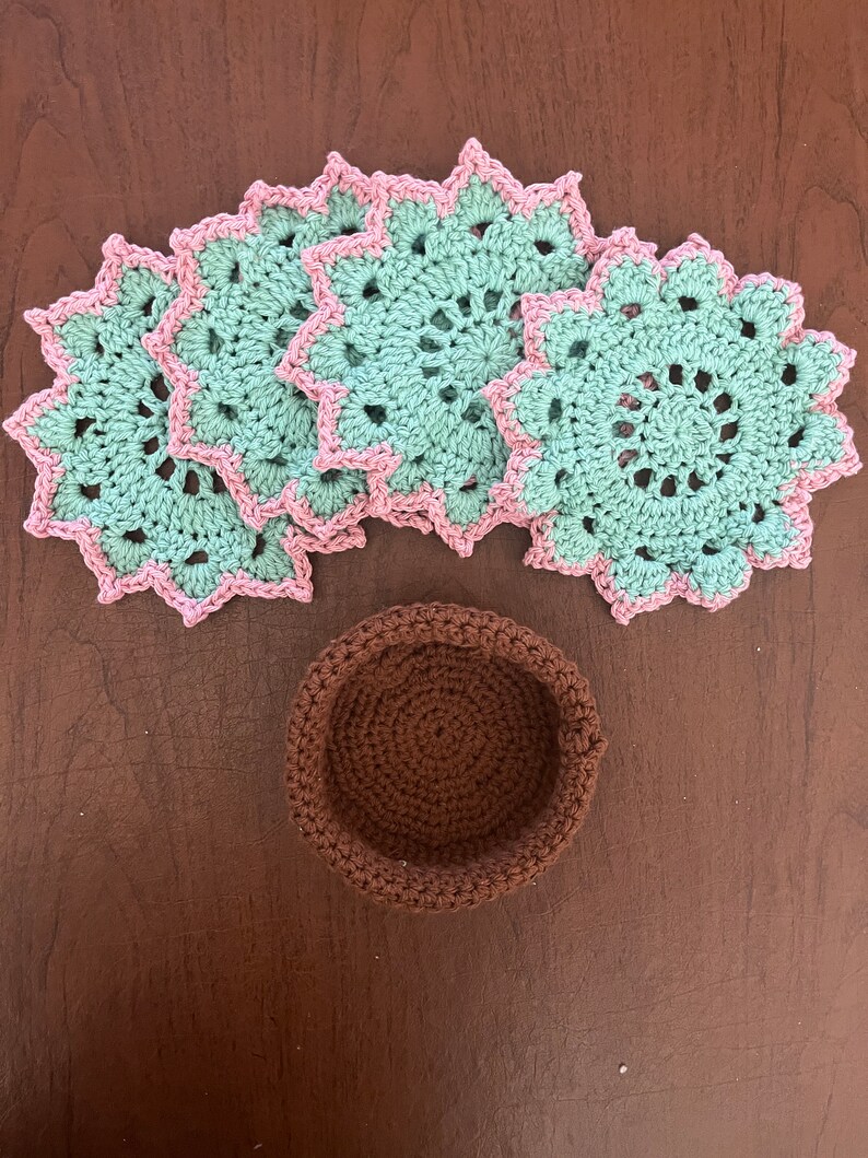 Crochet Coaster Pattern Bundle Sunflower, Flower, Mushroom, Succulent ...