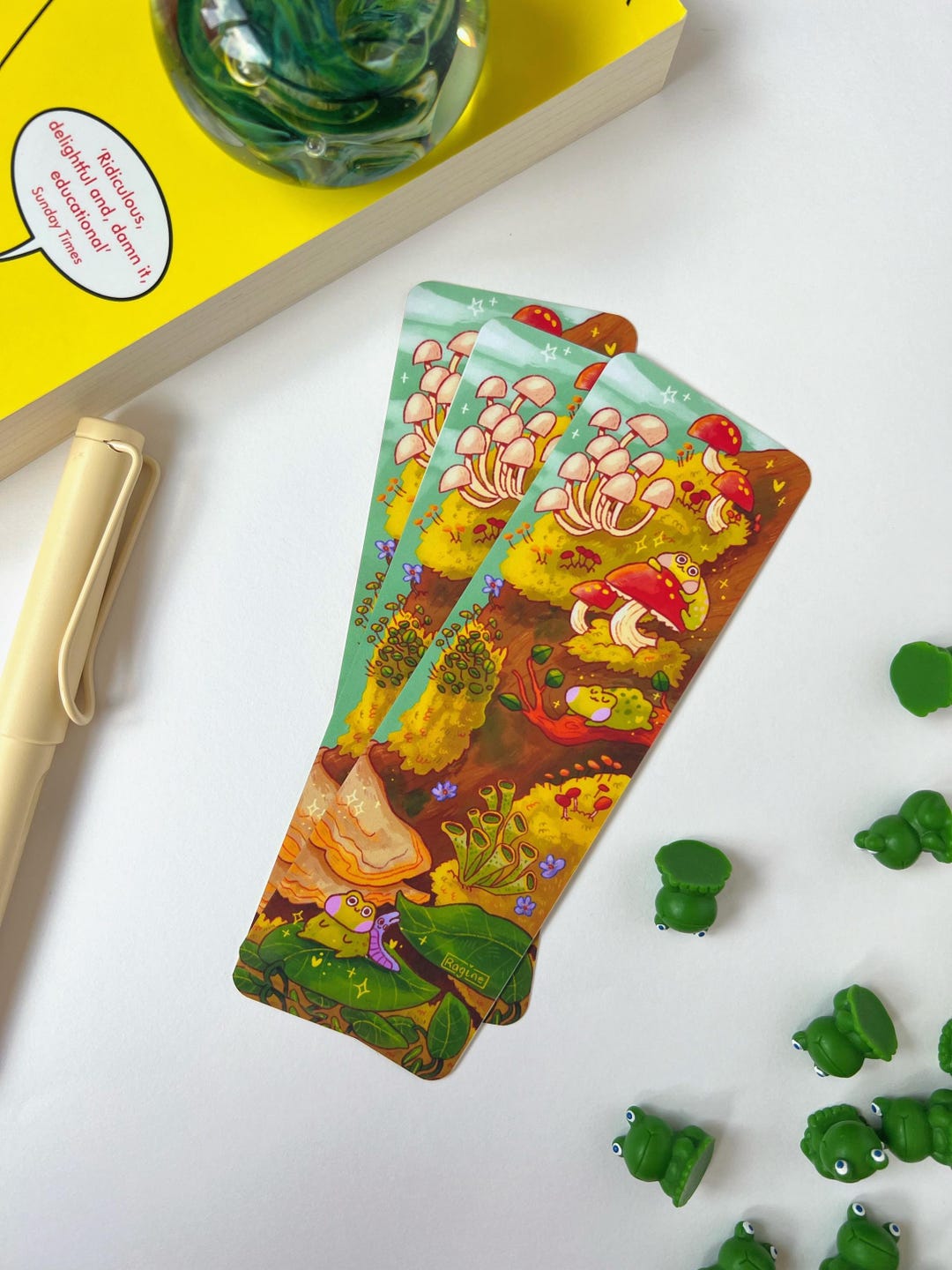 Handmade Frog Bookmark, Laminated Mushroom Forest Illustration - Etsy