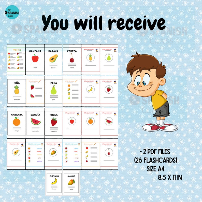 Fruits Printable, Bilingual Words , Spanish Educational, Worksheet ...