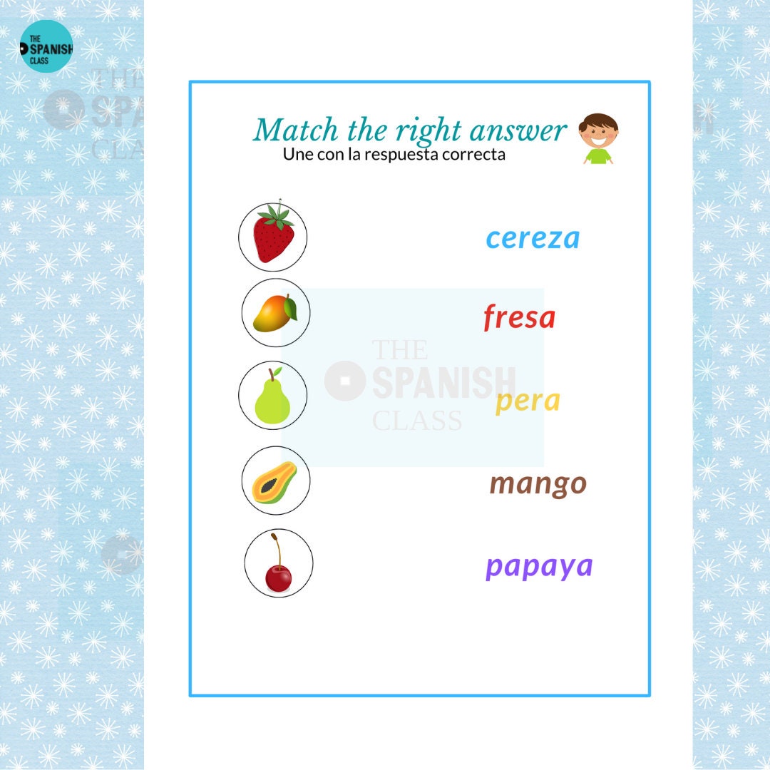 Fruits Printable, Bilingual Words , Spanish Educational, Worksheet ...