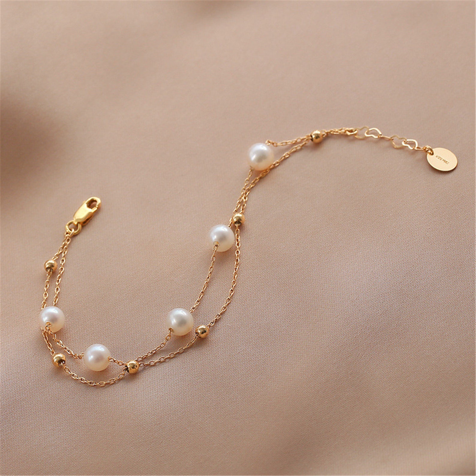 18K Gold Freshwater Pearls Bracelets Pearl Braceletsdouble - Etsy UK