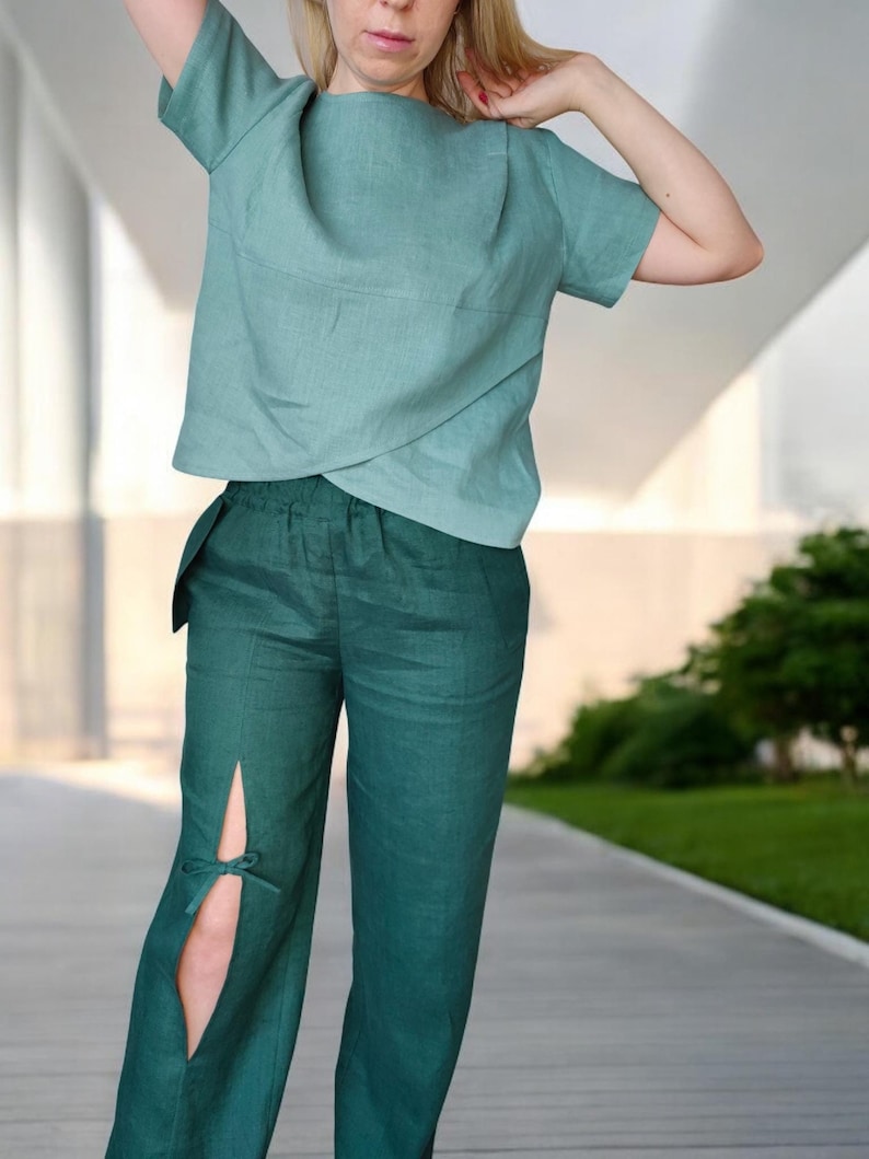 Cut Out Leg Linen Pants, Trendy Summer Pants for Women, Unique Design ...