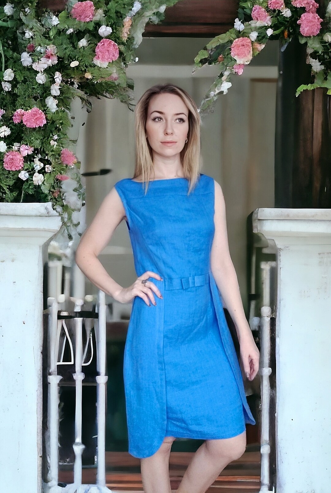 Elegant Linen Dress, Linen Sleeveless Dress, Formal Linen Dress, Blue ...