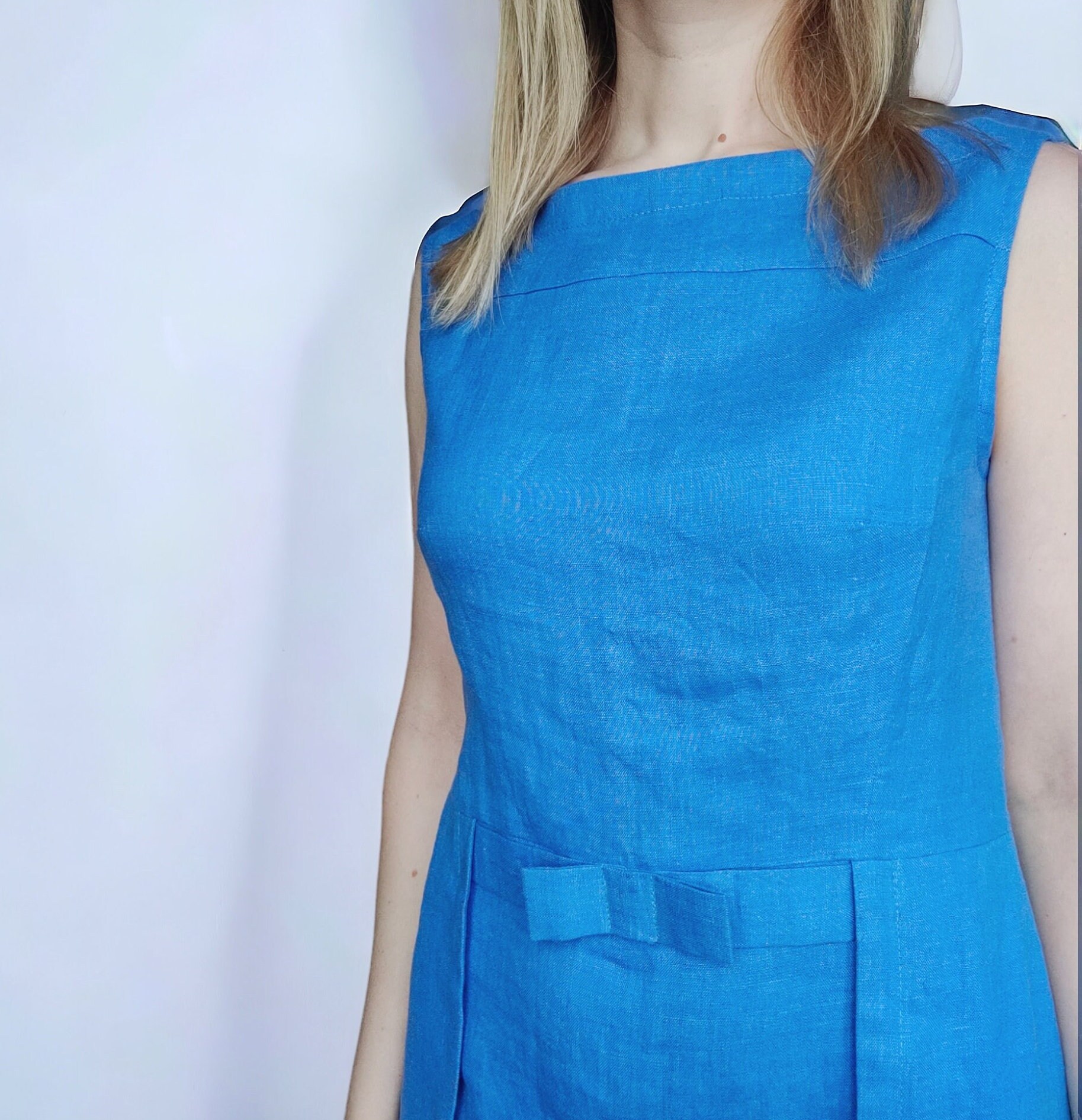 Elegant Linen Dress, Linen Sleeveless Dress, Formal Linen Dress, Blue ...