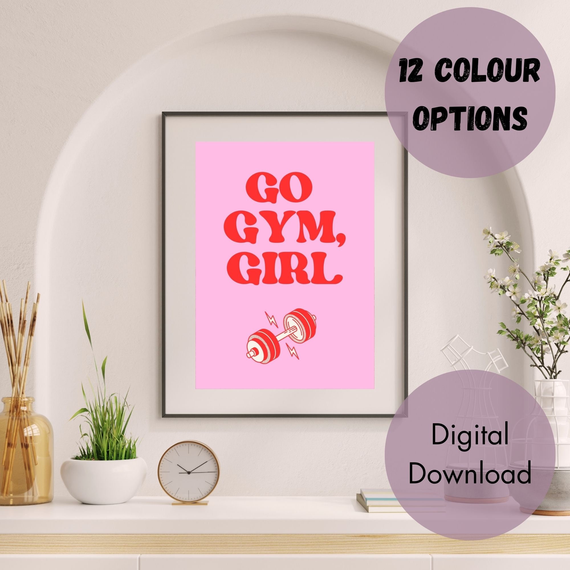Go Gym Girl Motivational Printable Wall Art | Retro Work Out Poster ...