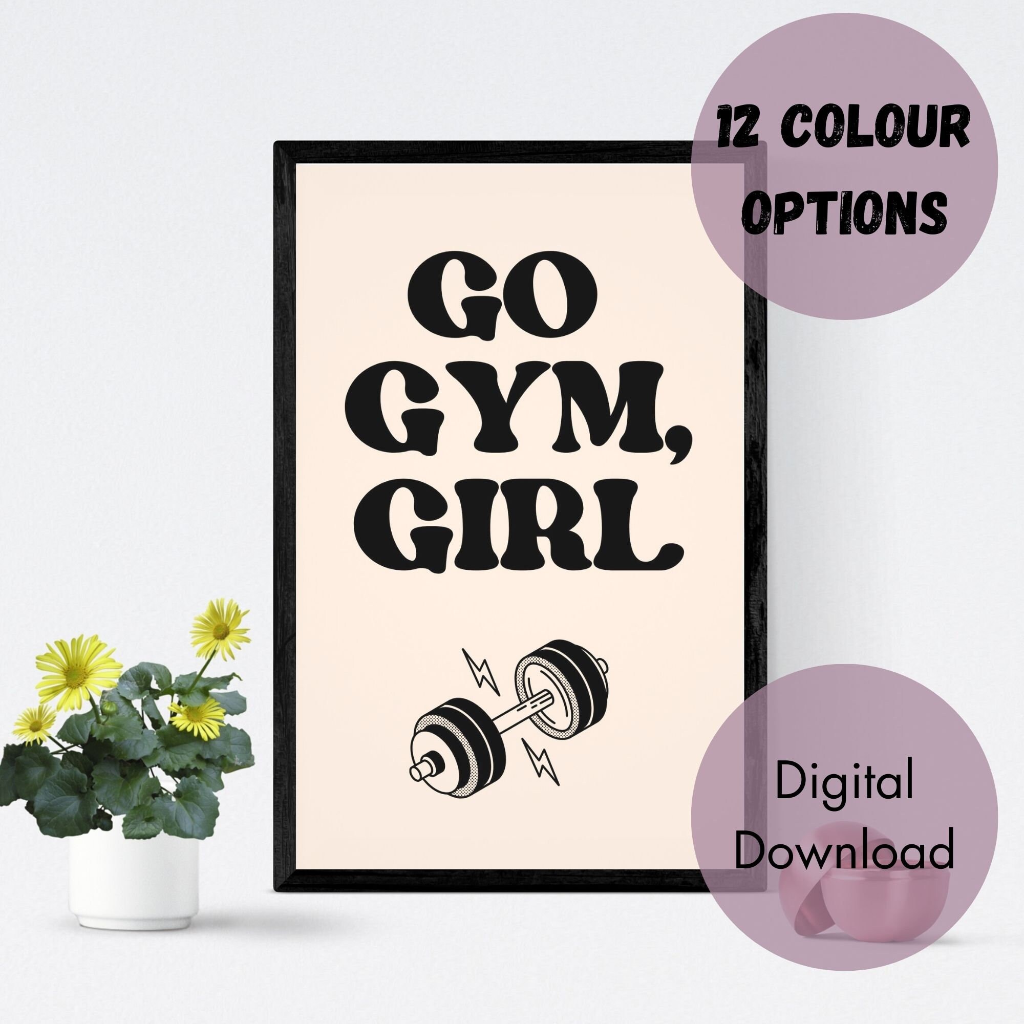 Go Gym Girl Motivational Printable Wall Art | Retro Work Out Poster ...