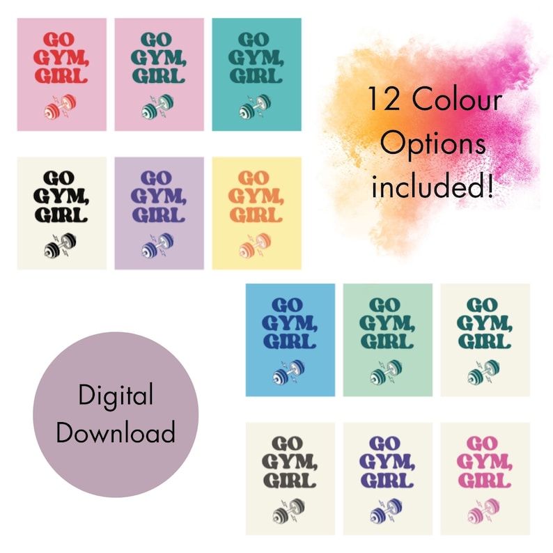 Go Gym Girl Motivational Printable Wall Art | Retro Work Out Poster ...