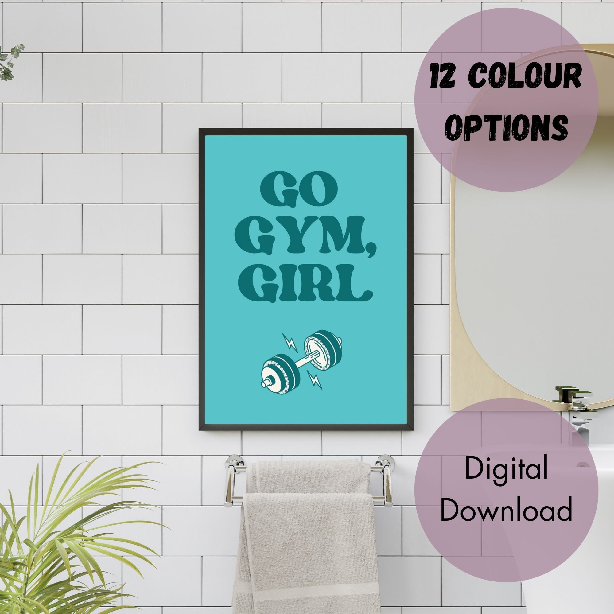 Go Gym Girl Motivational Printable Wall Art | Retro Work Out Poster ...