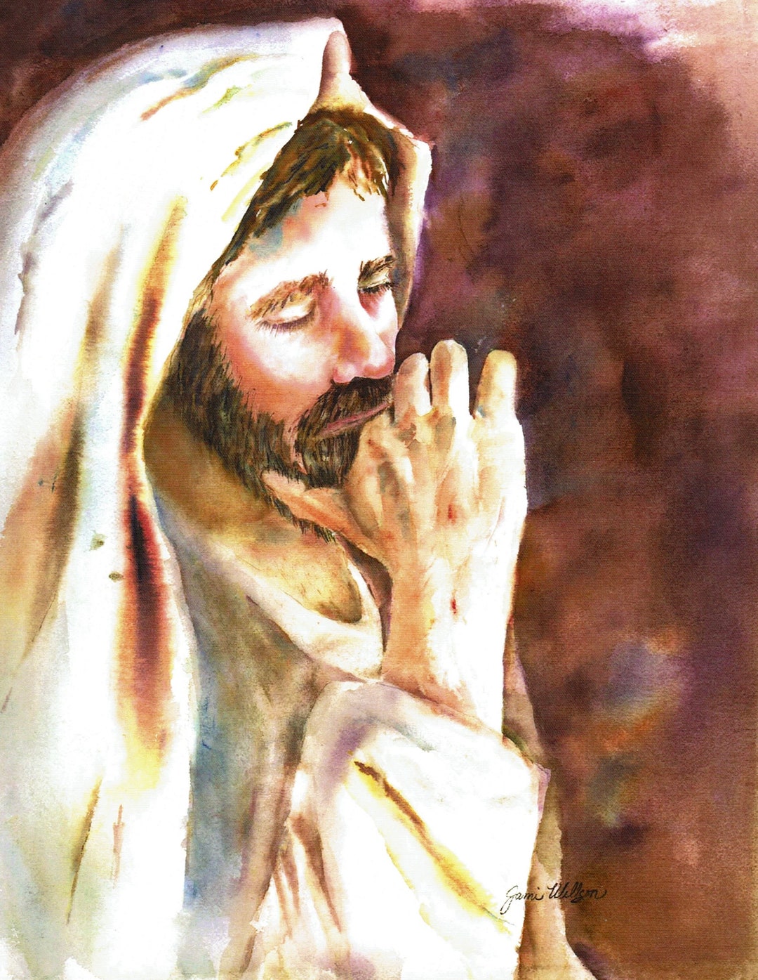 Jesus Christ”contemplating”watercolor Painting of LDS Jesus Christ ...