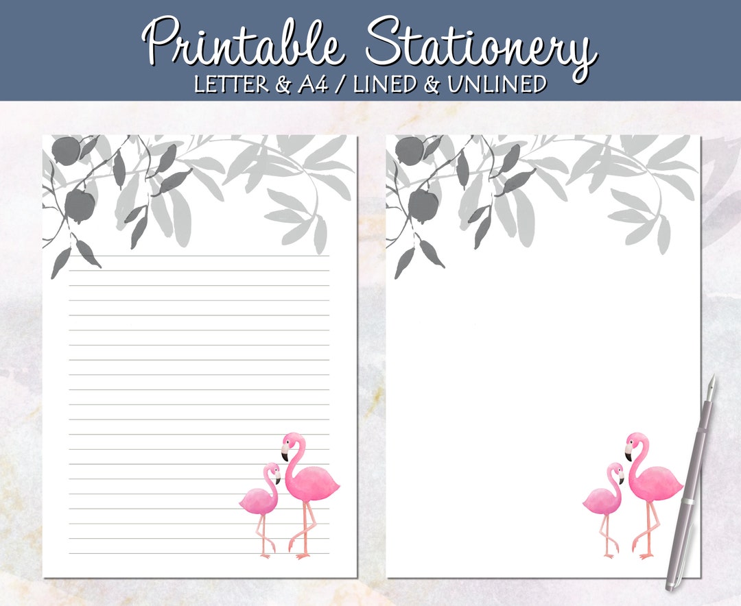 Printable Stationery, Flamingo Letter Writing Paper, Tropical, Lined ...