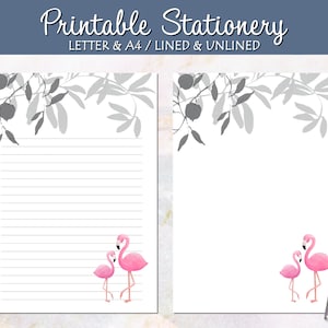 Printable Stationery, Flamingo Letter Writing Paper, Tropical, Lined ...
