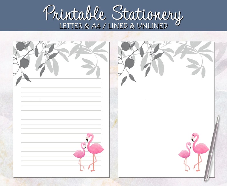 Printable Stationery, Flamingo Letter Writing Paper, Tropical, Lined ...