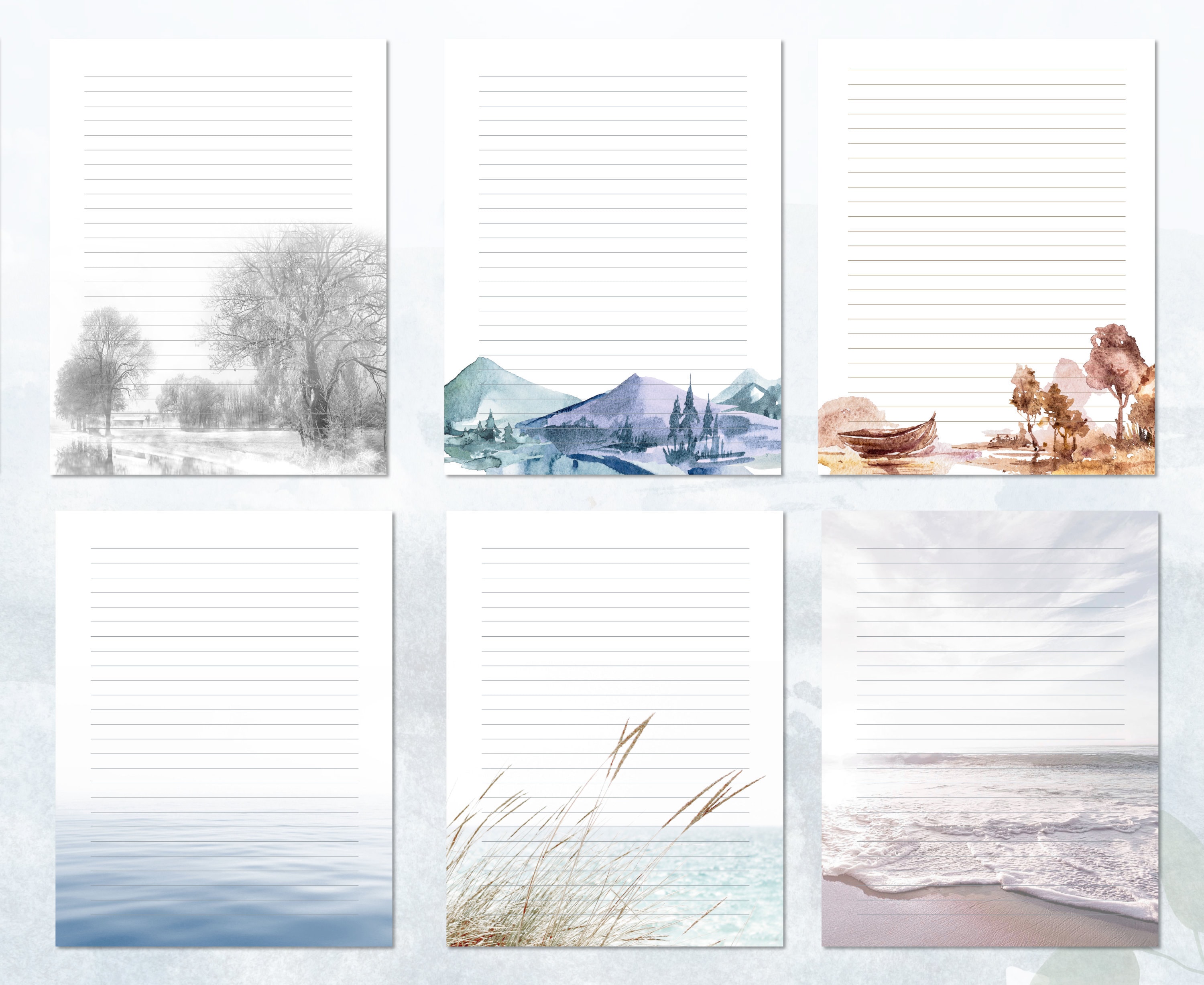 Forest and Beach Stationery Bundle, Landscape Writing Paper, Ocean ...