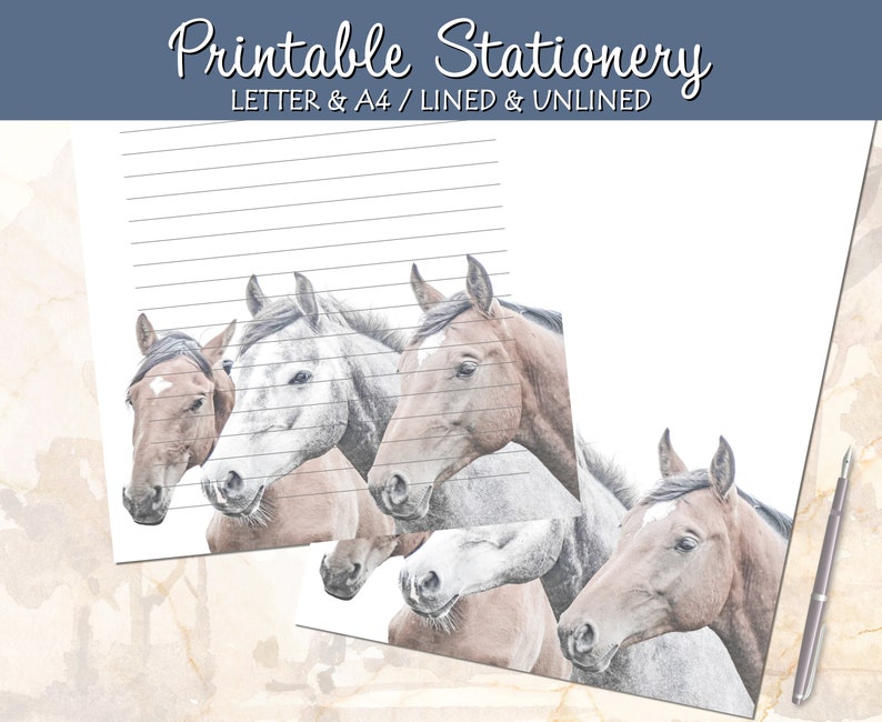Printable Stationery Horses Writing Paper Lined Unlined A4 - Etsy