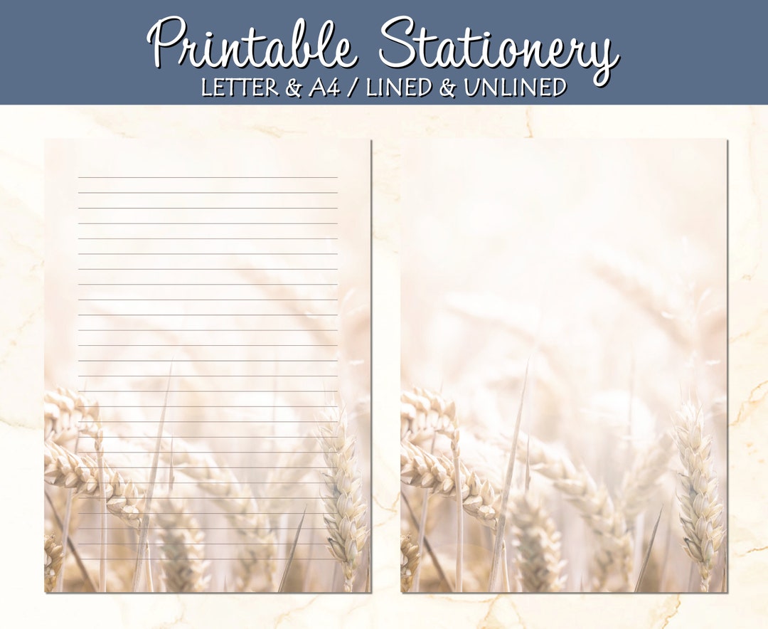 Wheat Stationery, Printable Letter Writing Paper, Lined Unlined, A4 US ...