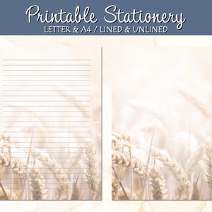 Wheat Stationery, Printable Letter Writing Paper, Lined Unlined, A4 US ...