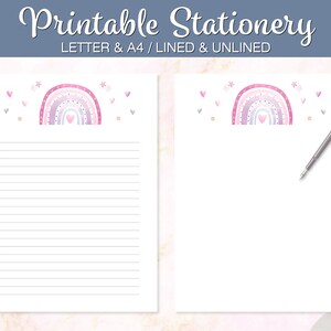 Printable Stationery Rainbow Letter Writing Paper, Boho, Pink Purple ...