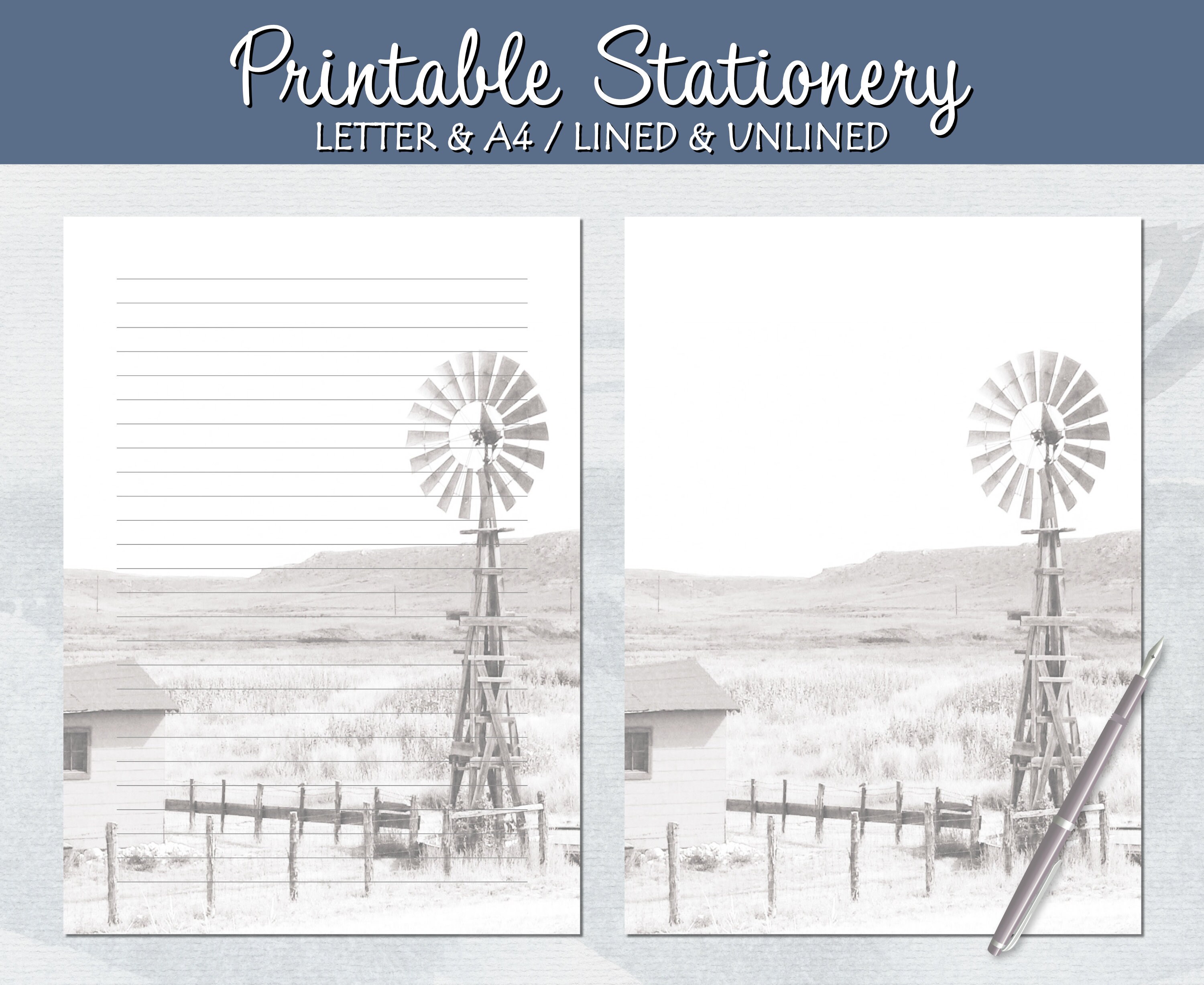 Windmill Printable Stationery, Writing Paper, Journal Pages, Lined ...