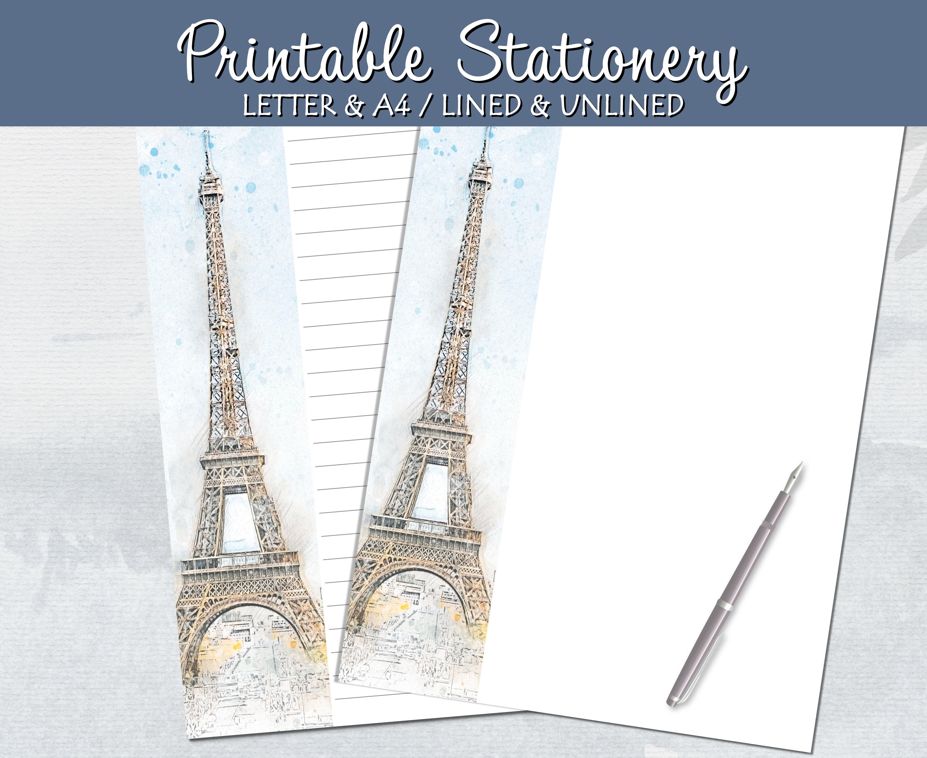 Paris Stationery, Printable Journal Pages, Eiffel Tower, Writing Paper ...